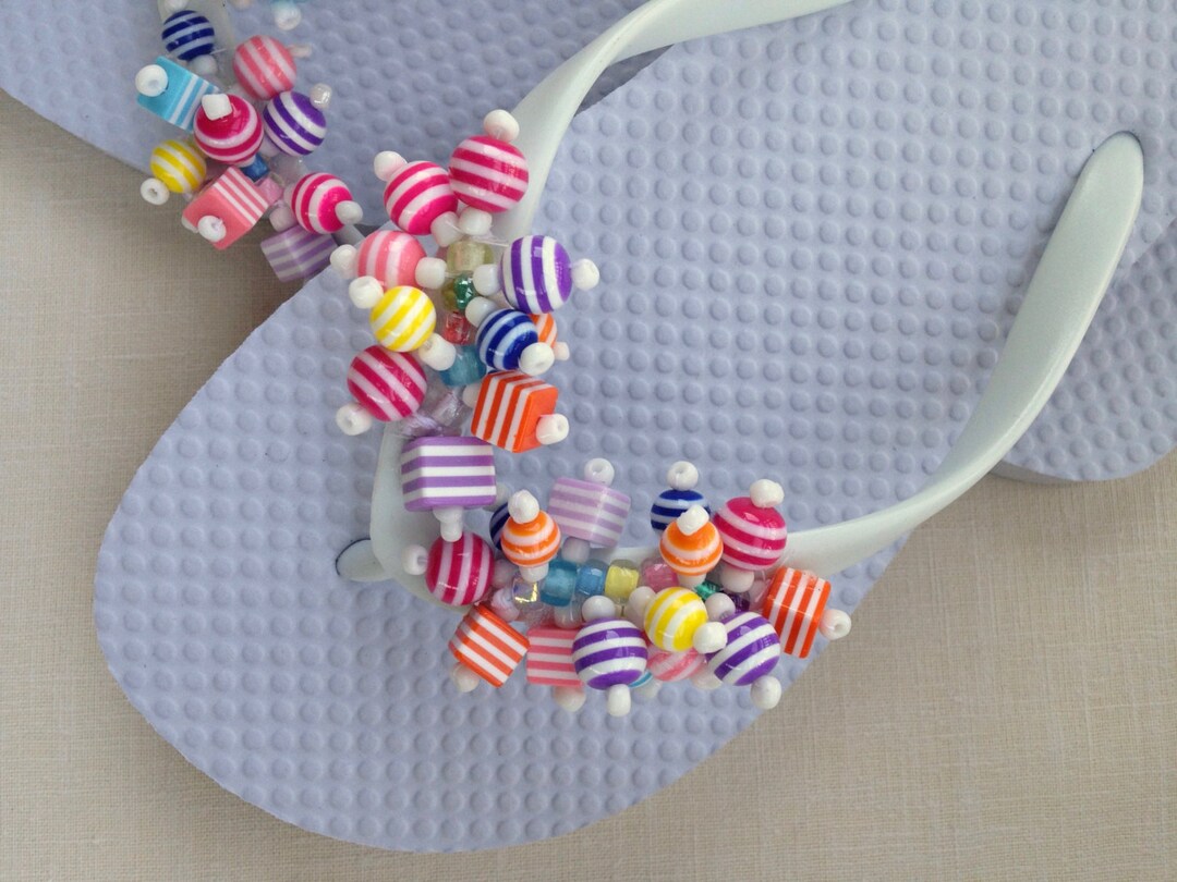 Candy Color Stripes Beaded Flip Flops. - Etsy