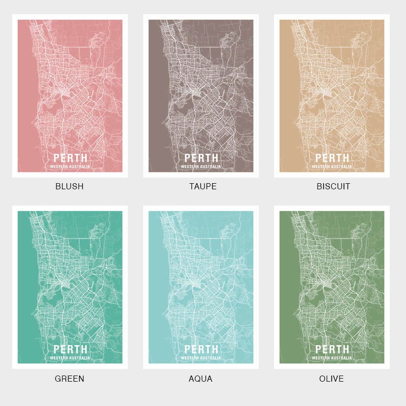 Perth Area Map Print Various Colours / Australia / City - Etsy Australia
