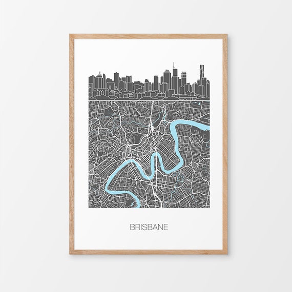 Rainbow Print Brisbane City Map Premium Art Print Queensland City Map ...