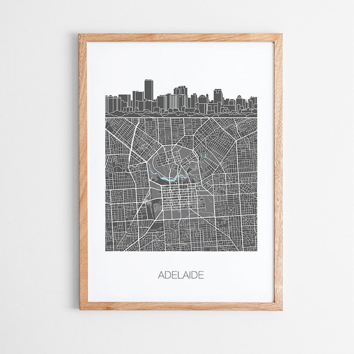 Adelaide City Skyline Map Print Unframed / South Australia / - Etsy