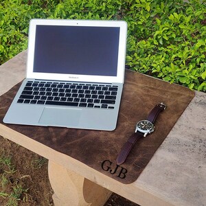 Personalize Leather Desk Mat, Rusty Brown Office Pad, Large Desk ...