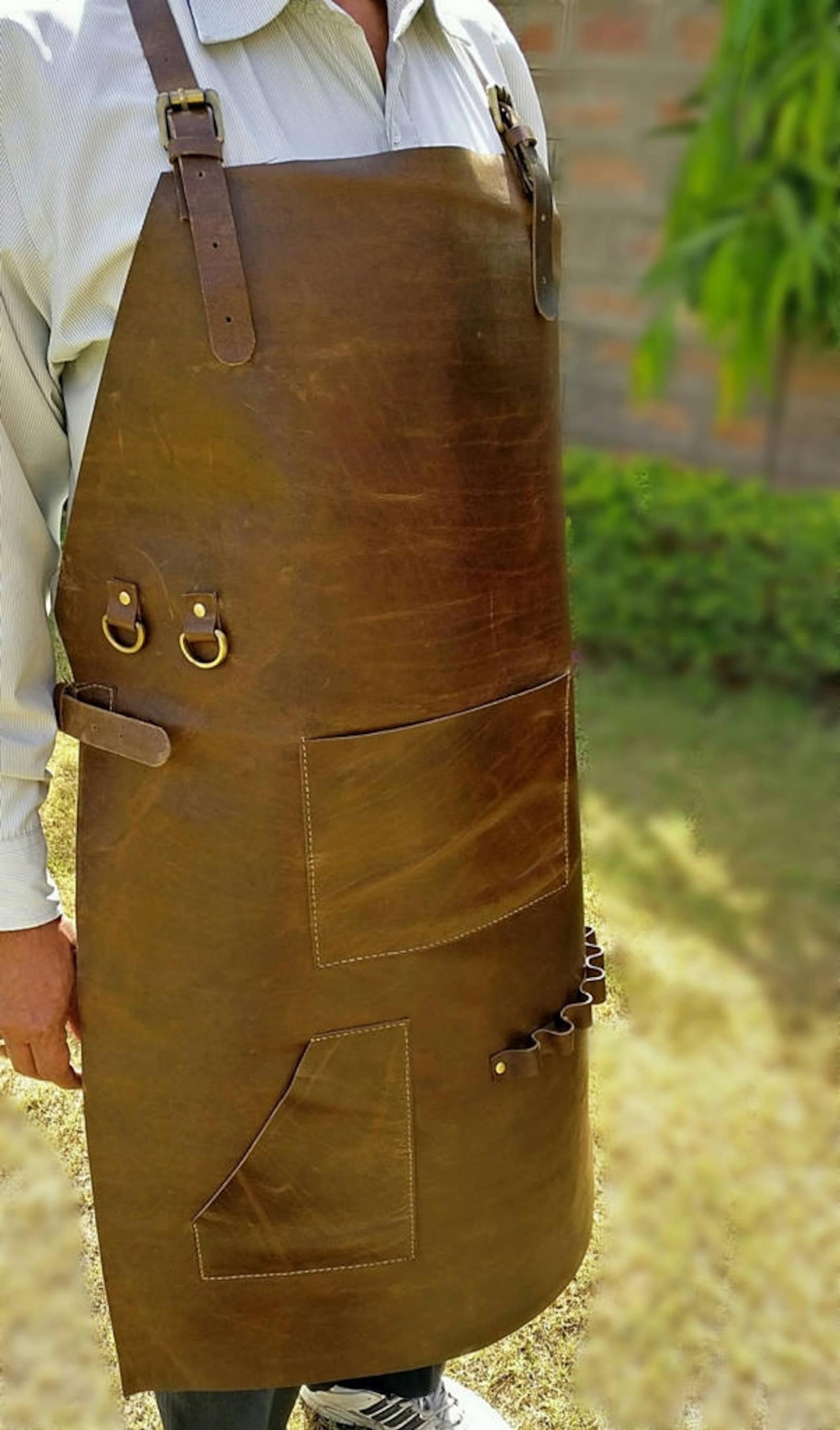 Workshop Apron Barber Apron Leather Brown Work Apron - Etsy