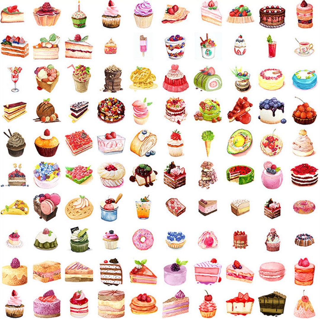 100pcs, Delicious Food Stickers, Food Stickers, Dessert Stickers, Cake ...