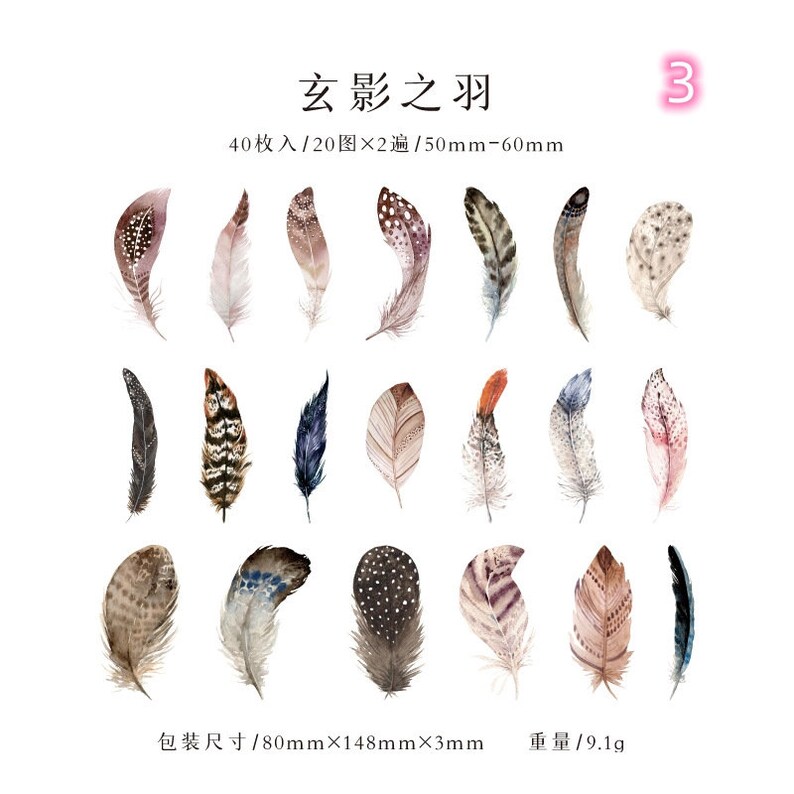 40 Pcs Feather Stickers Plume Sticker PET Colorful - Etsy