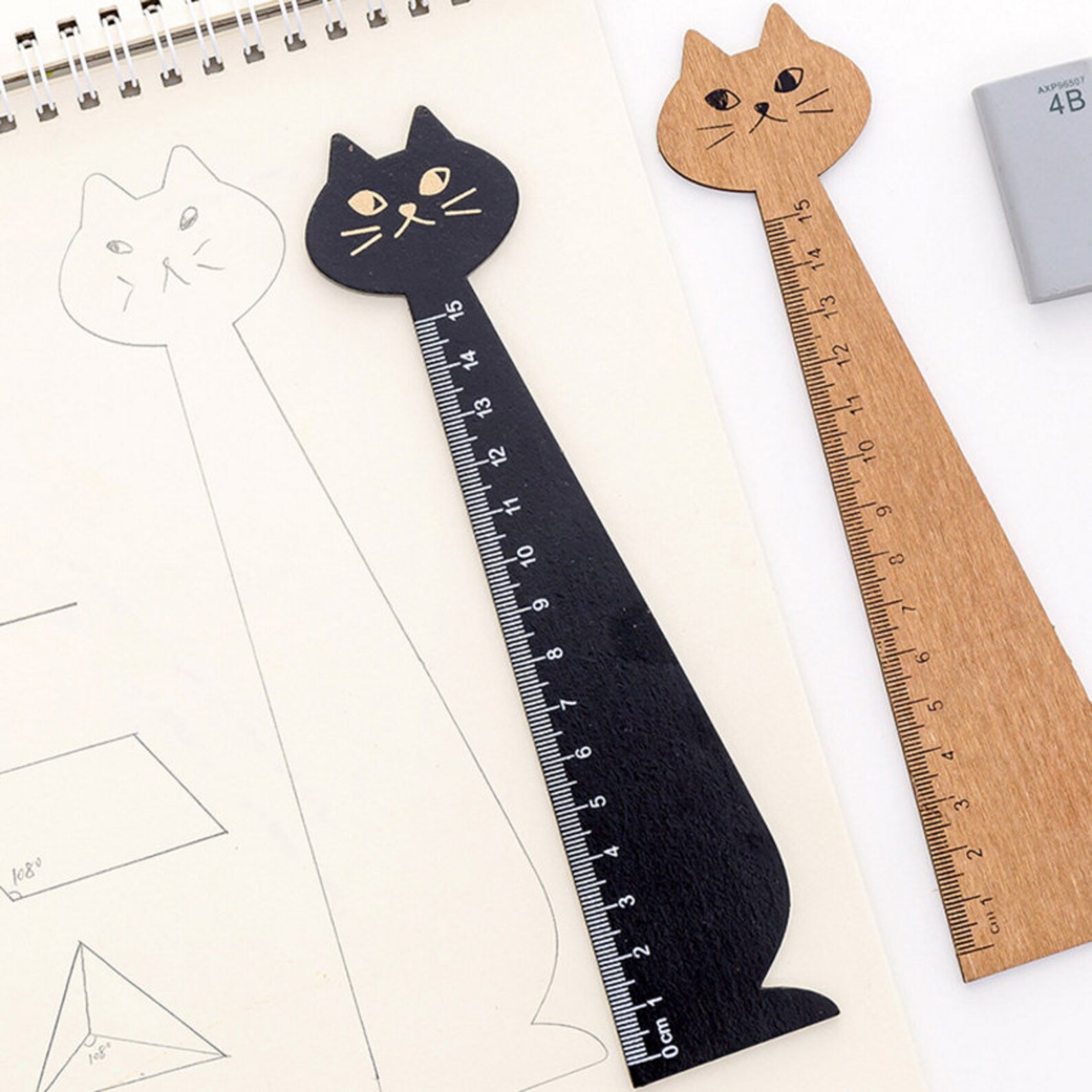 Cat Ruler Wooden Ruler Black Ruler Cute Ruler Kawaii - Etsy