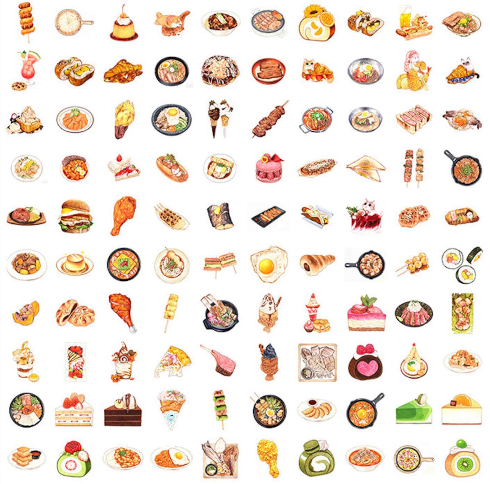 100 Stück Food Sticker süße Sticker Aufkleber Flocken | Etsy