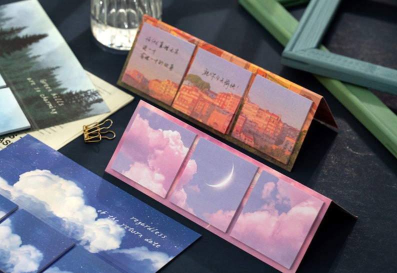 Clouds Sticky Notes Trees Sticky Notes Moon Planner Memo | Etsy
