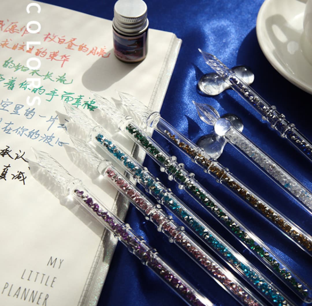 Oil Into Quicksand Glass Calligraphy Pen Set, Starry Sky Glass Pen ...
