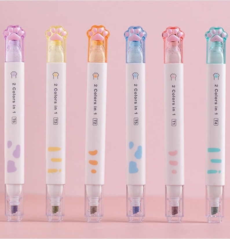 6pcs 12 Colors Cat Paw Highlighter Pen Kawaii Stationary - Etsy