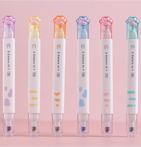 6pcs 12 Colors Cat Paw Highlighter Pen Kawaii Stationary - Etsy
