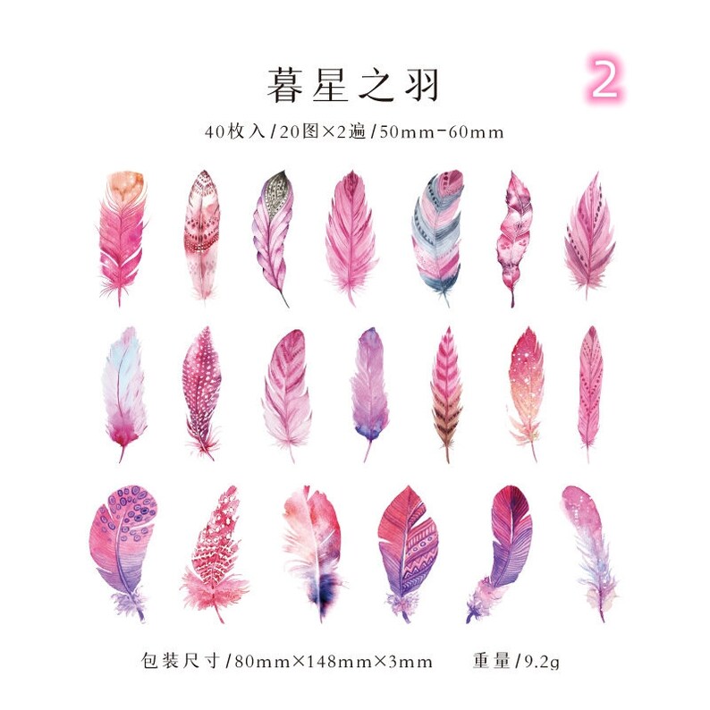 40 Pcs Feather Stickers Plume Sticker PET Colorful - Etsy