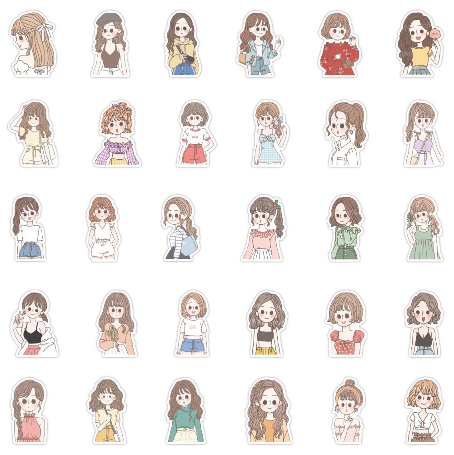 60pcs Girl Stickers Cute Sticker Flakes Sweet Girl Sticker - Etsy