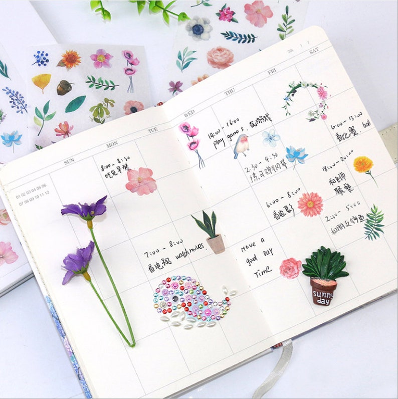 6 Sheets Flowers Stickers Plant Sticker Planner Sticker - Etsy