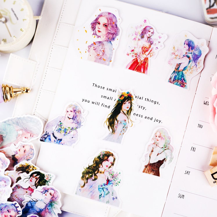 51pcs Girl Stickers Cute Sticker Bag Sweet Girl Sticker - Etsy