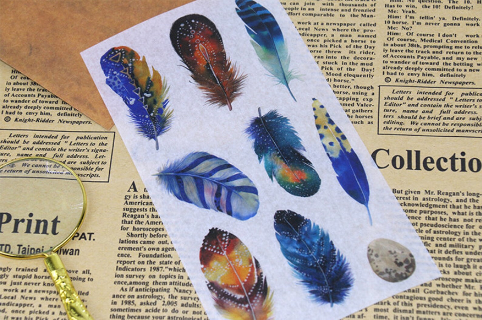 6 Sheets Feather Stickers Plume Sticker Colorful Stickers | Etsy