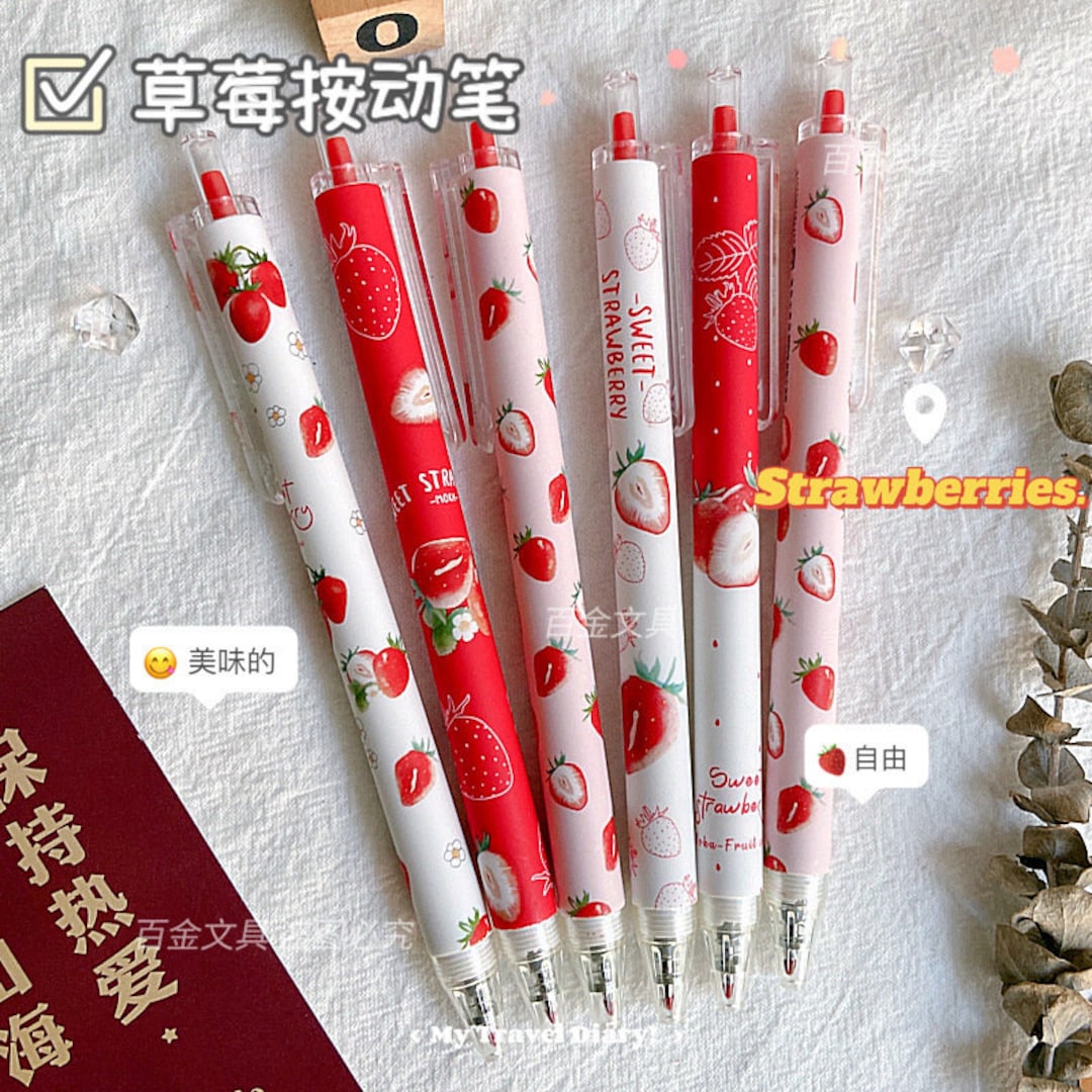 2pcs/set, Strawberry Retractable Gel Pen, Planner Pens, Kawaii ...