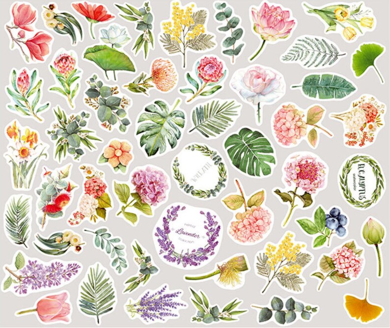 100pcs, Plant Stickers, Leaves Sticker, Flowers Stickers, Sticker ...