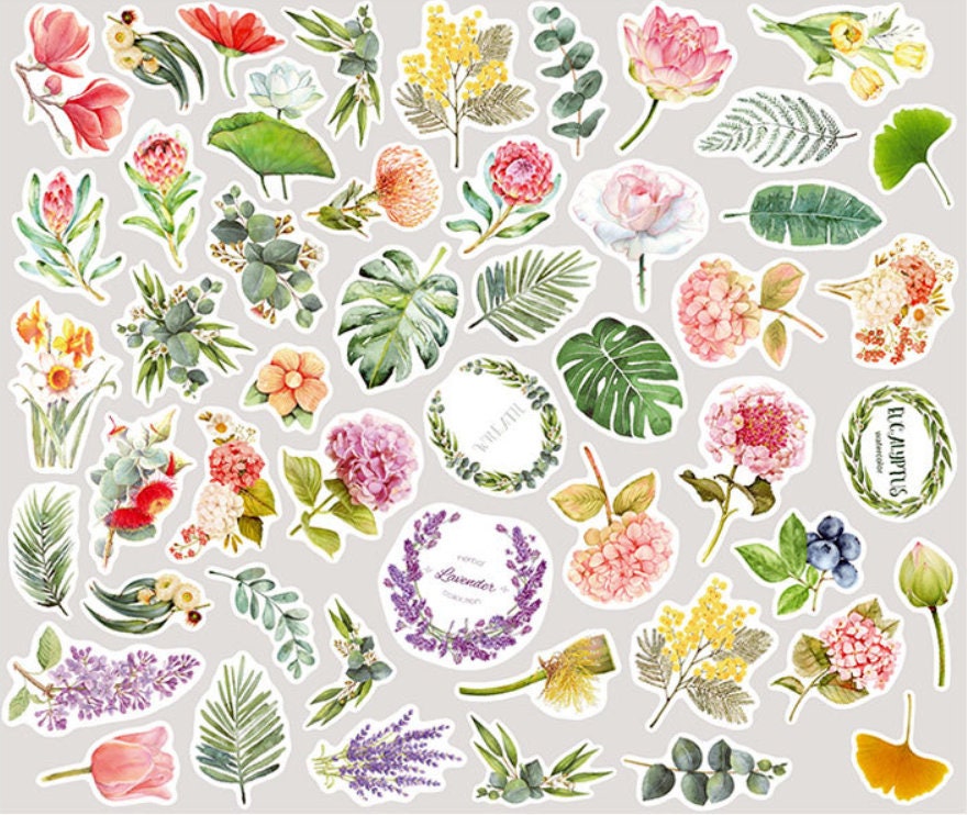 100pcs, Plant Stickers, Leaves Sticker, Flowers Stickers, Sticker ...