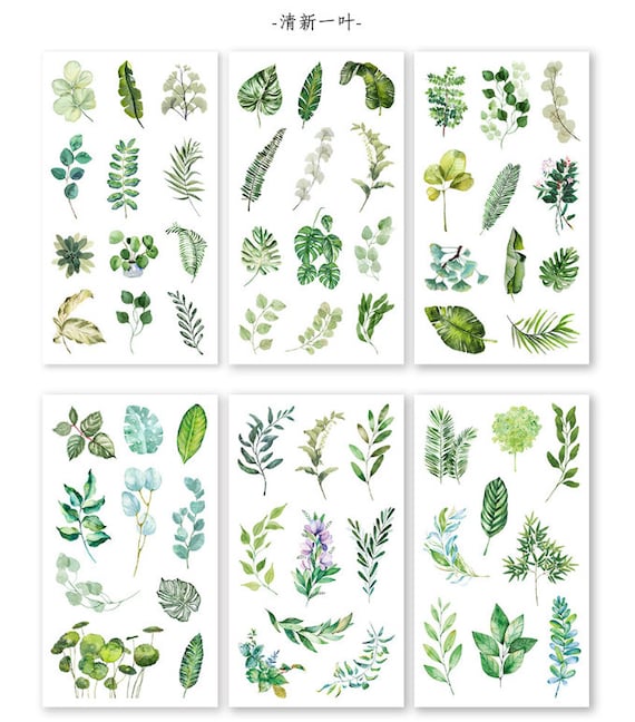 6 sheets leaves stickers Plant sticker green Planner | Etsy
