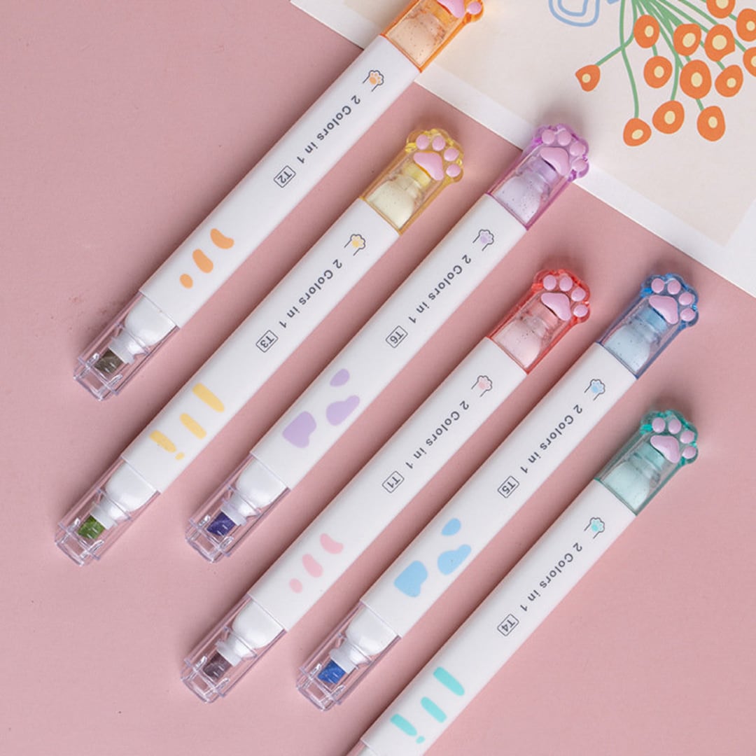 6pcs, 12 Colors, Cat Paw Highlighter Pen, Kawaii Stationary, Back to ...