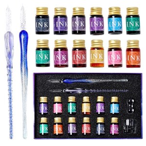 Big Glass Calligraphy Pen Set With 12 Ink Bottles, Back to School ...