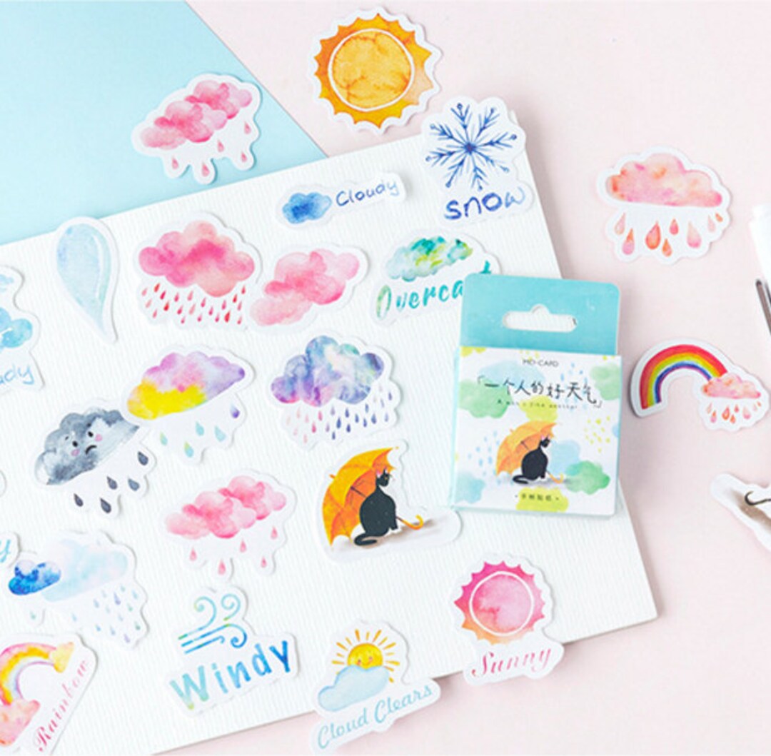 46pcs, Weather Stickers, Clouds Stickers, Rain, Sun, Cat, Rainbow ...