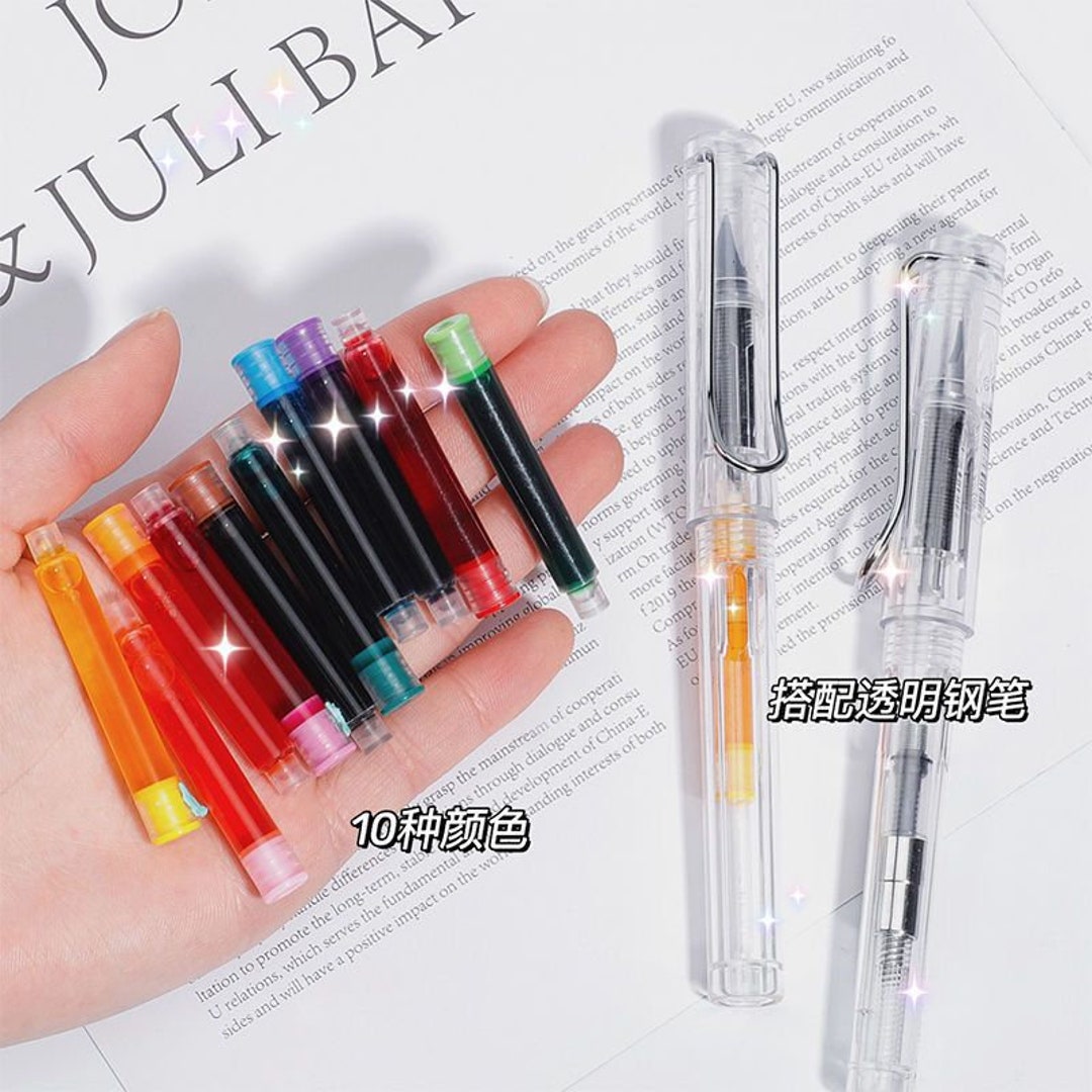 Pretty Transparent Fountain Pen, 0.5mm/0.38mm, Replaceable Ink Sac, 2 ...