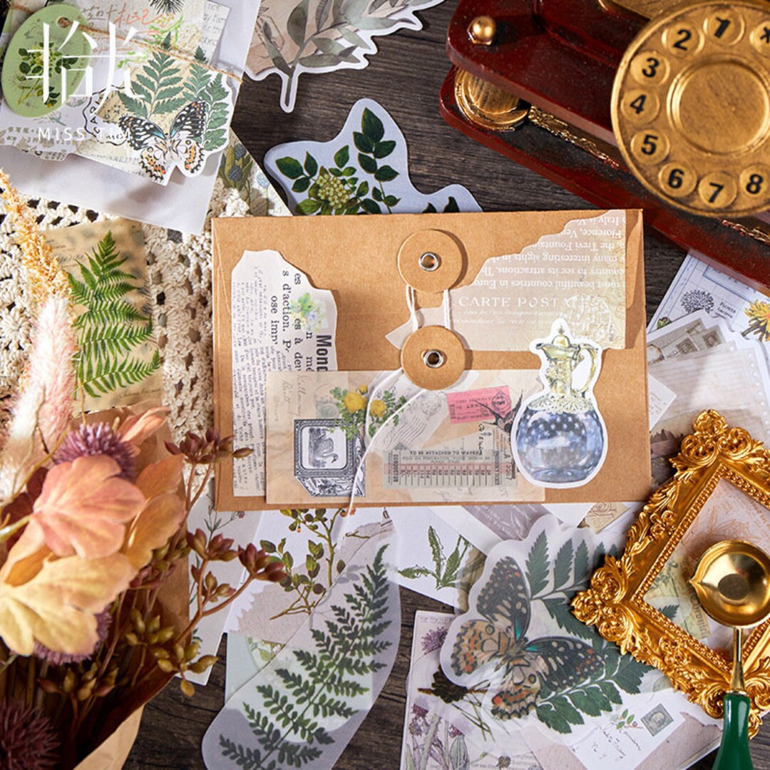 30sheets, Junk Journal Paper, Vintage Pages, Mushrooms, Plants, Rabbits ...