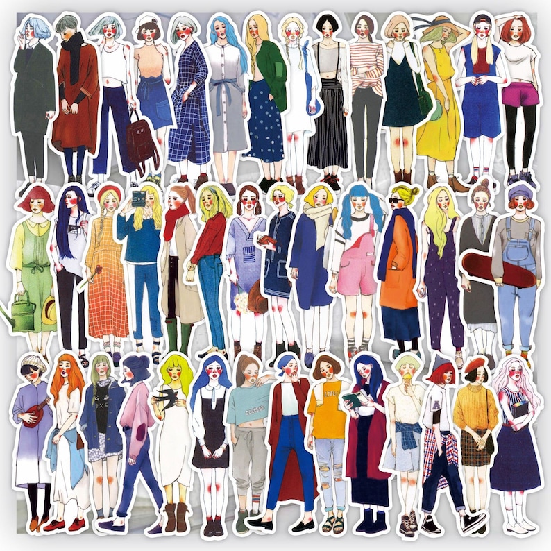 59pcs Girl Stickers Cute Sticker Bag Sweet Girl Sticker - Etsy