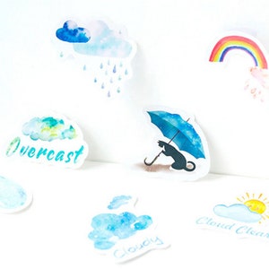 46pcs, Weather Stickers, Clouds Stickers, Rain, Sun, Cat, Rainbow ...