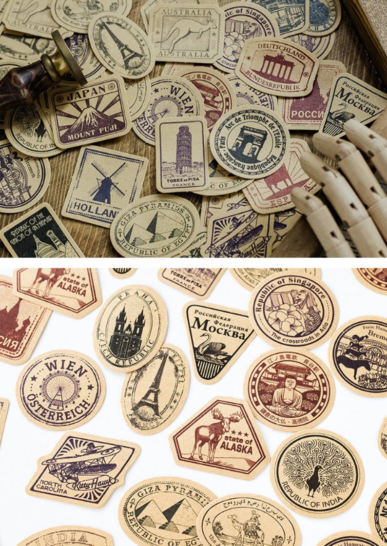 46pcs travel stickers retro style stickers Planner Sticker | Etsy