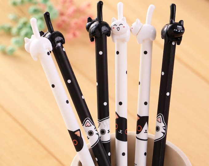 Cat Pens, Set of 2, Cute Cat Gel Pen, Cartoon Pen, Kawaii Stationary ...