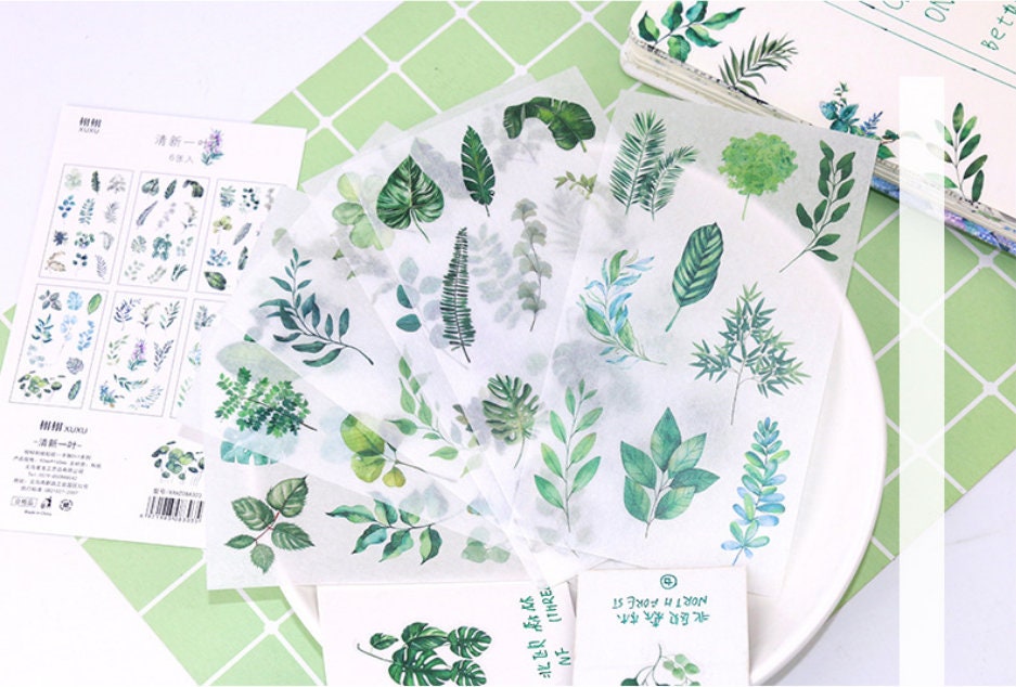 6 sheets leaves stickers Plant sticker green Planner | Etsy