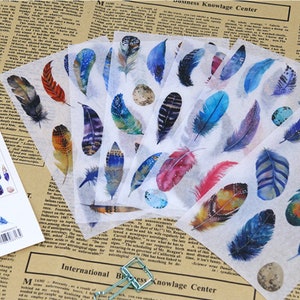 6 Sheets, Feather Stickers, Plume Sticker, Colorful Stickers, Kawaii ...