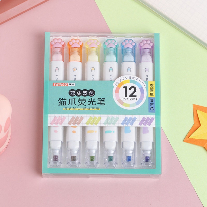 6pcs 12 Colors Cat Paw Highlighter Pen Kawaii Stationary - Etsy