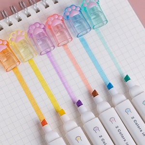 6pcs, 12 Colors, Cat Paw Highlighter Pen, Kawaii Stationary, Back to ...