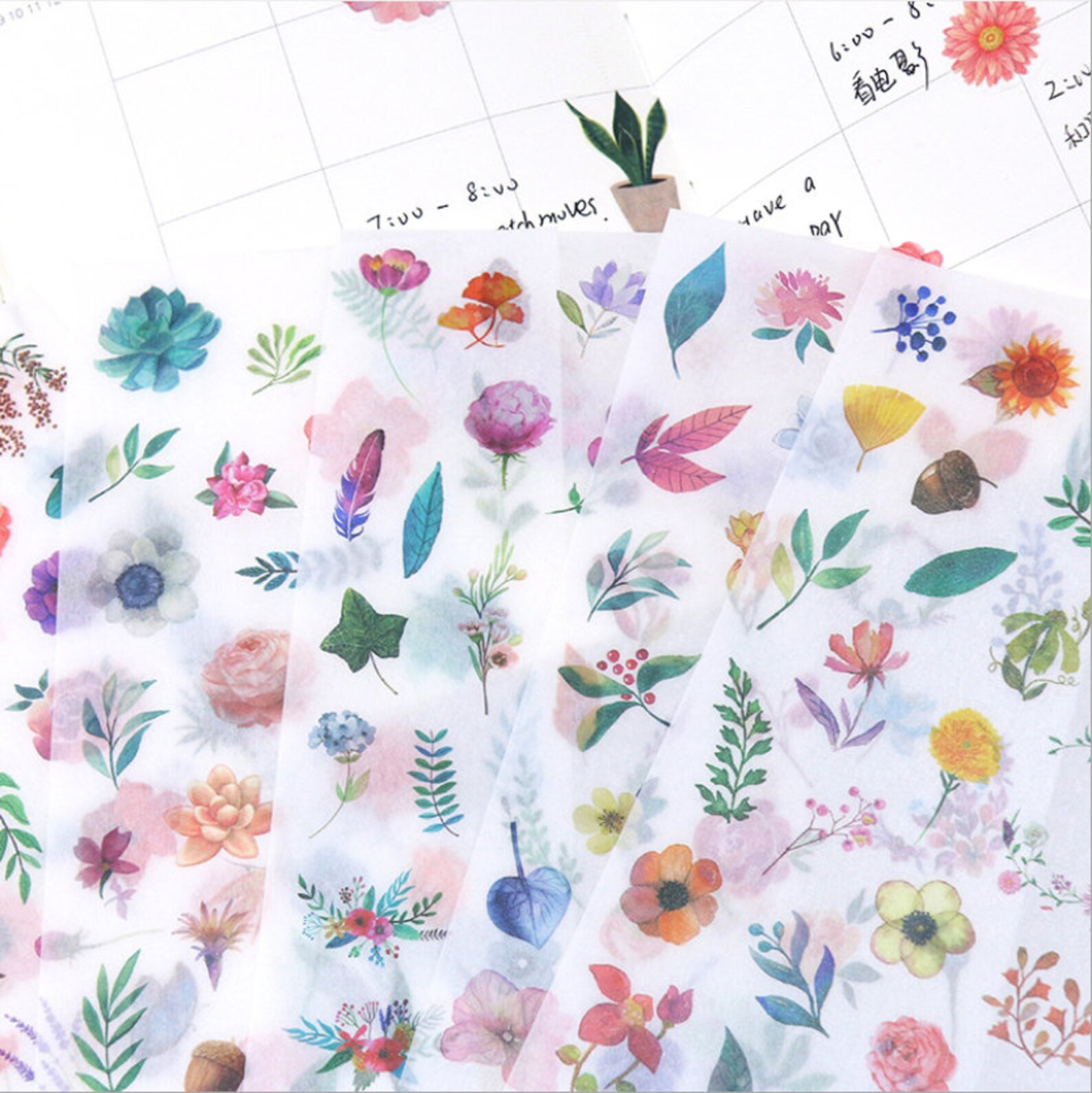 6 Sheets Flowers Stickers Plant Sticker Planner Sticker - Etsy