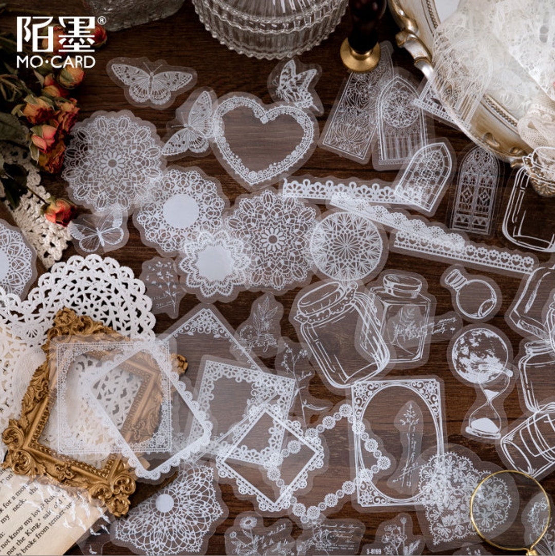 30 Sheets, Lace Stickers, Frame Stickers, Bottle, Window, PET, Planner ...