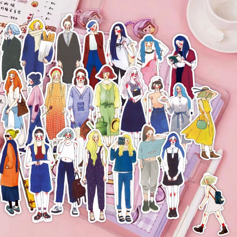 59pcs Girl Stickers Cute Sticker Bag Sweet Girl Sticker - Etsy