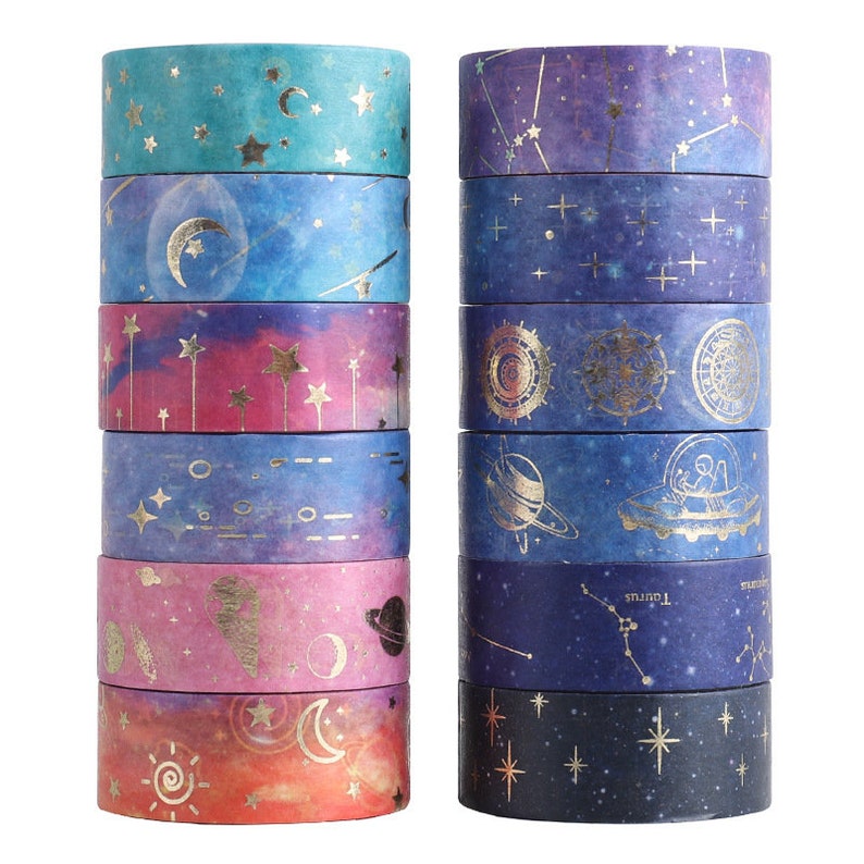 12 Rolls Galaxy Washi Tape Cosmic Washi Tape Universe Gold - Etsy