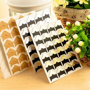 5 Sheets, Photo Corners Stickers, Kraft Photo Corners, Gold, White ...