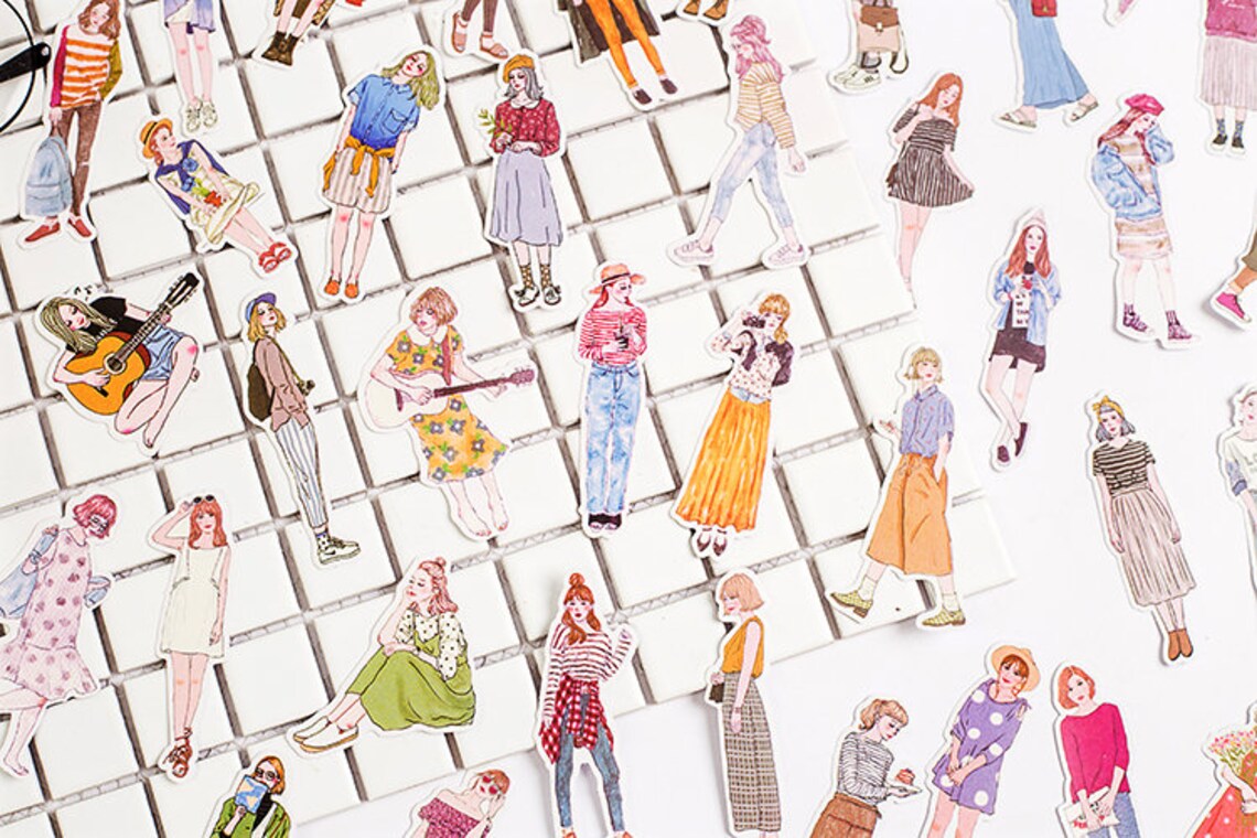 100pcs Girl stickers cute sticker bag sweet girl sticker | Etsy