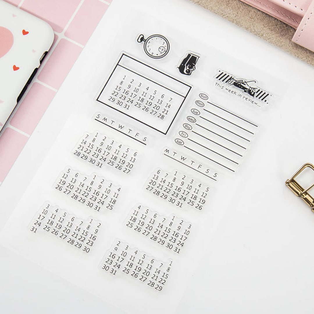 Calendar Stamp, Date Stamp, Week, Clear Stamp, Transparent Stamp ...