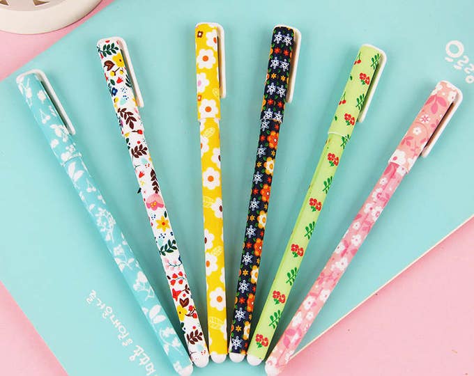Set of 6 Multi Colored Gel Pens Floral Pens Flower Pens - Etsy