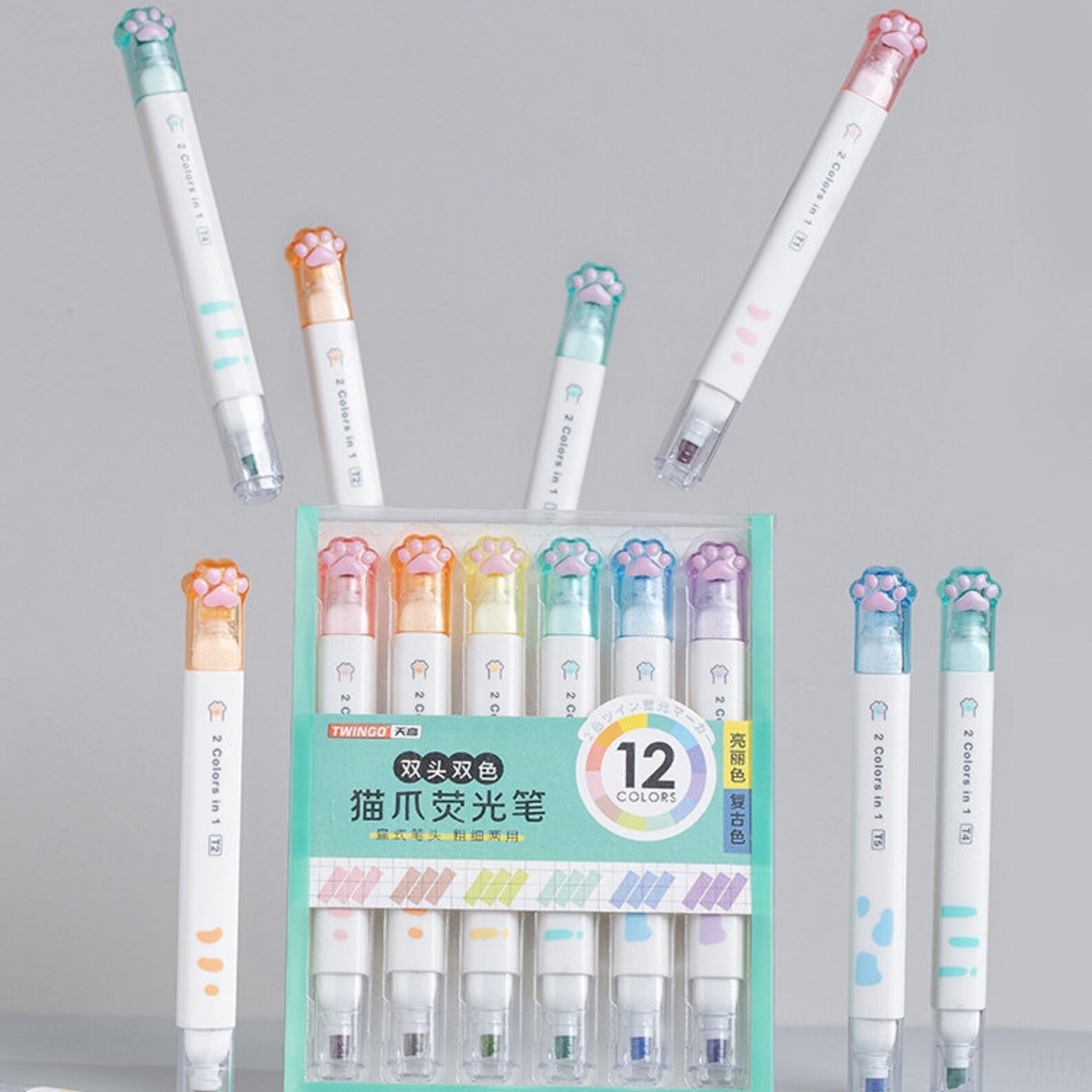 6pcs 12 Colors Cat Paw Highlighter Pen Kawaii Stationary - Etsy