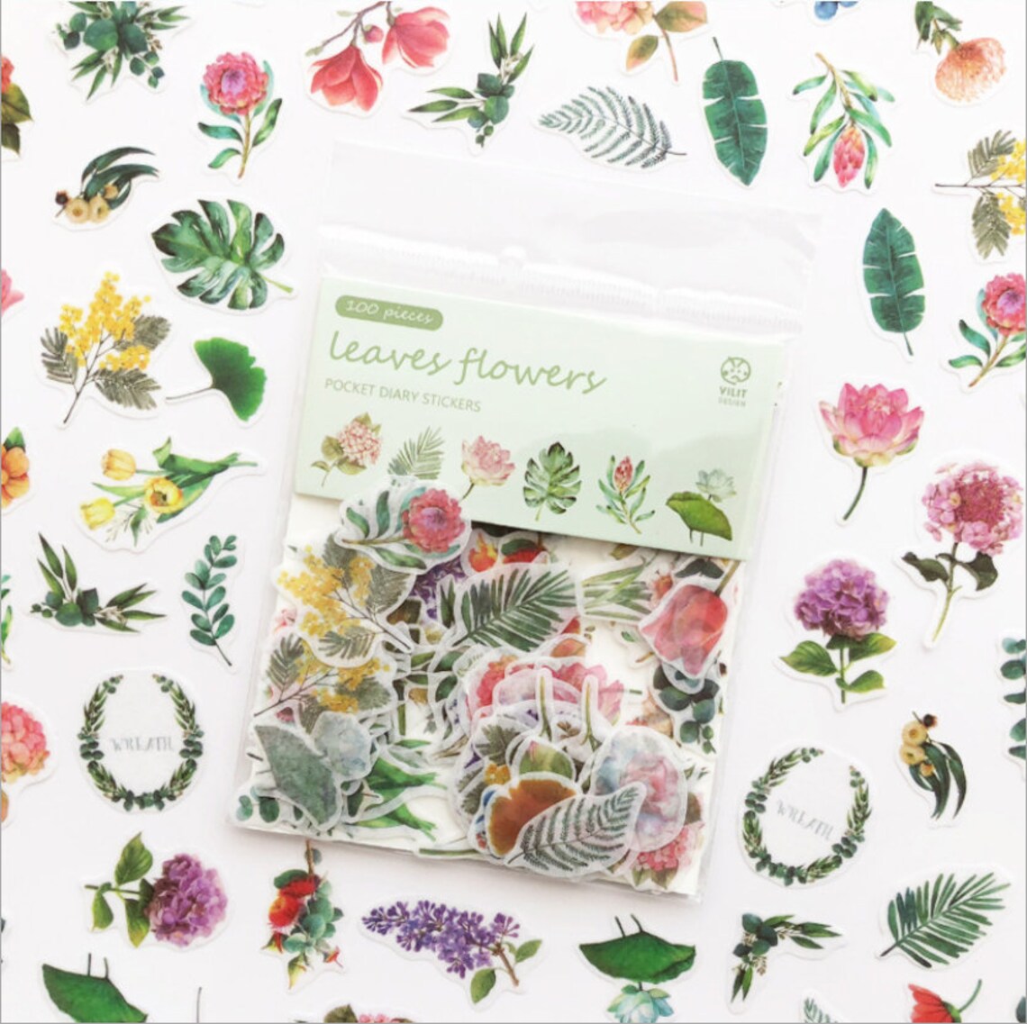 100pcs, Plant Stickers, Leaves Sticker, Flowers Stickers, Sticker ...