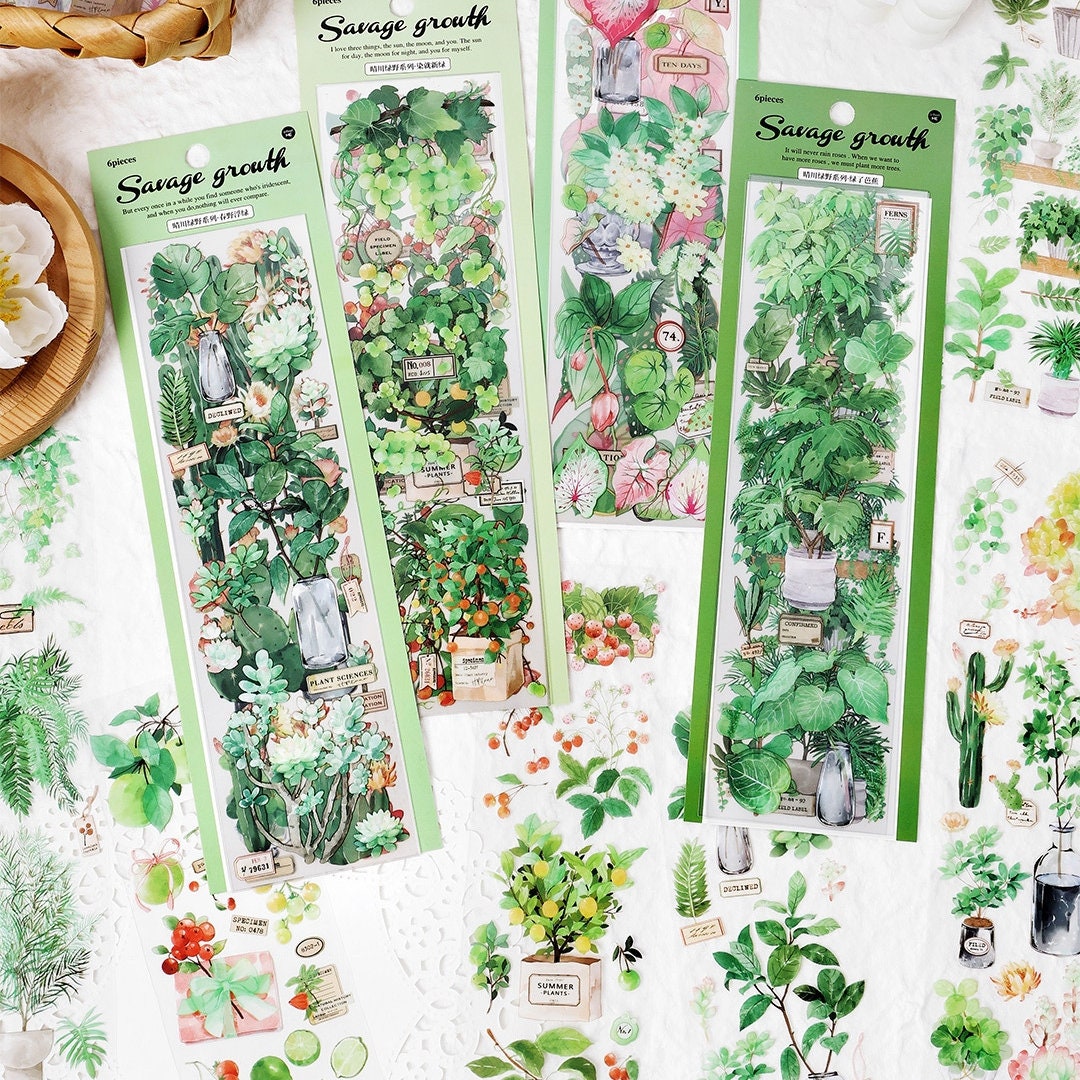 6 Sheets, Plant Stickers, Strawberry Decorations, Various Flowers ...