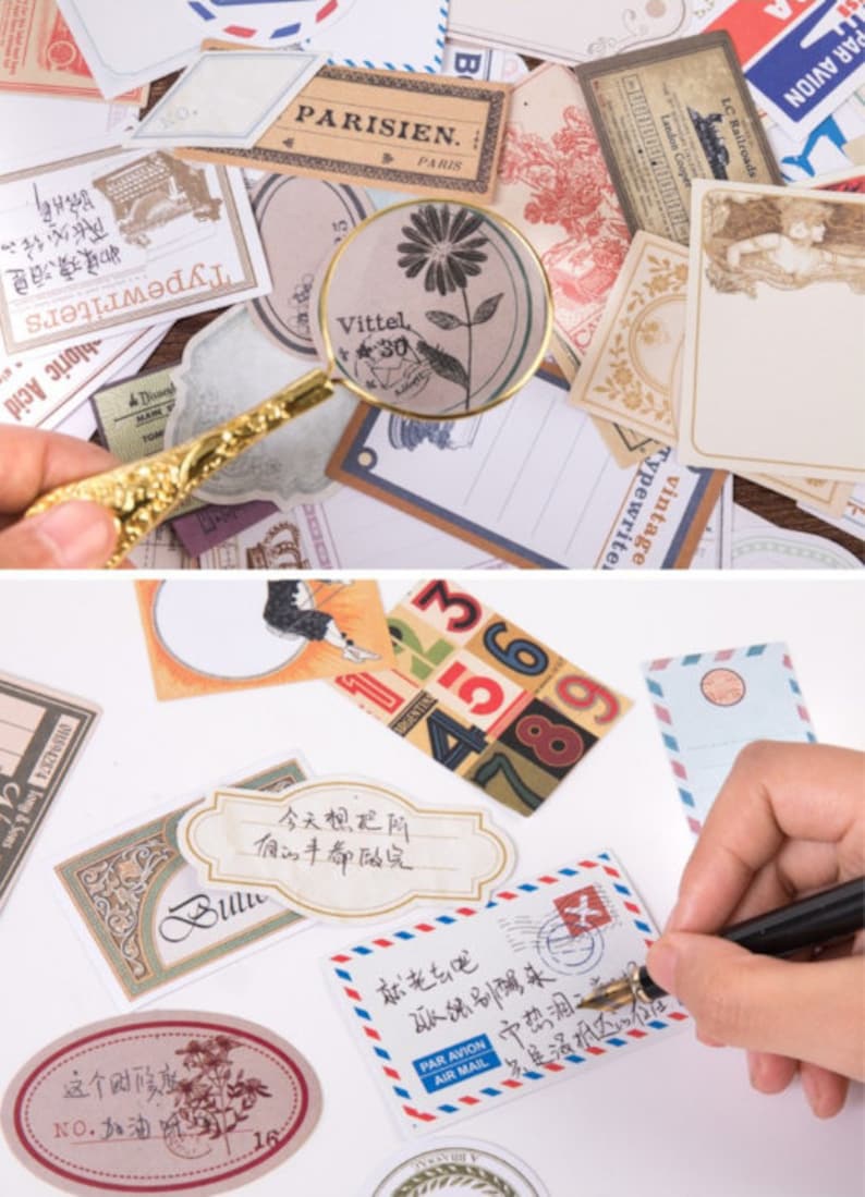 60pcs vintage stickers written stickers frame stickers | Etsy