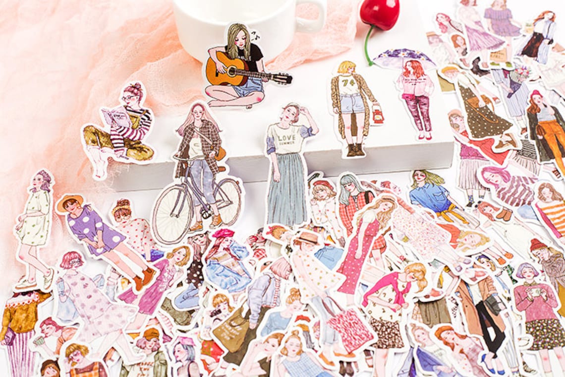 100pcs Girl stickers cute sticker bag sweet girl sticker | Etsy