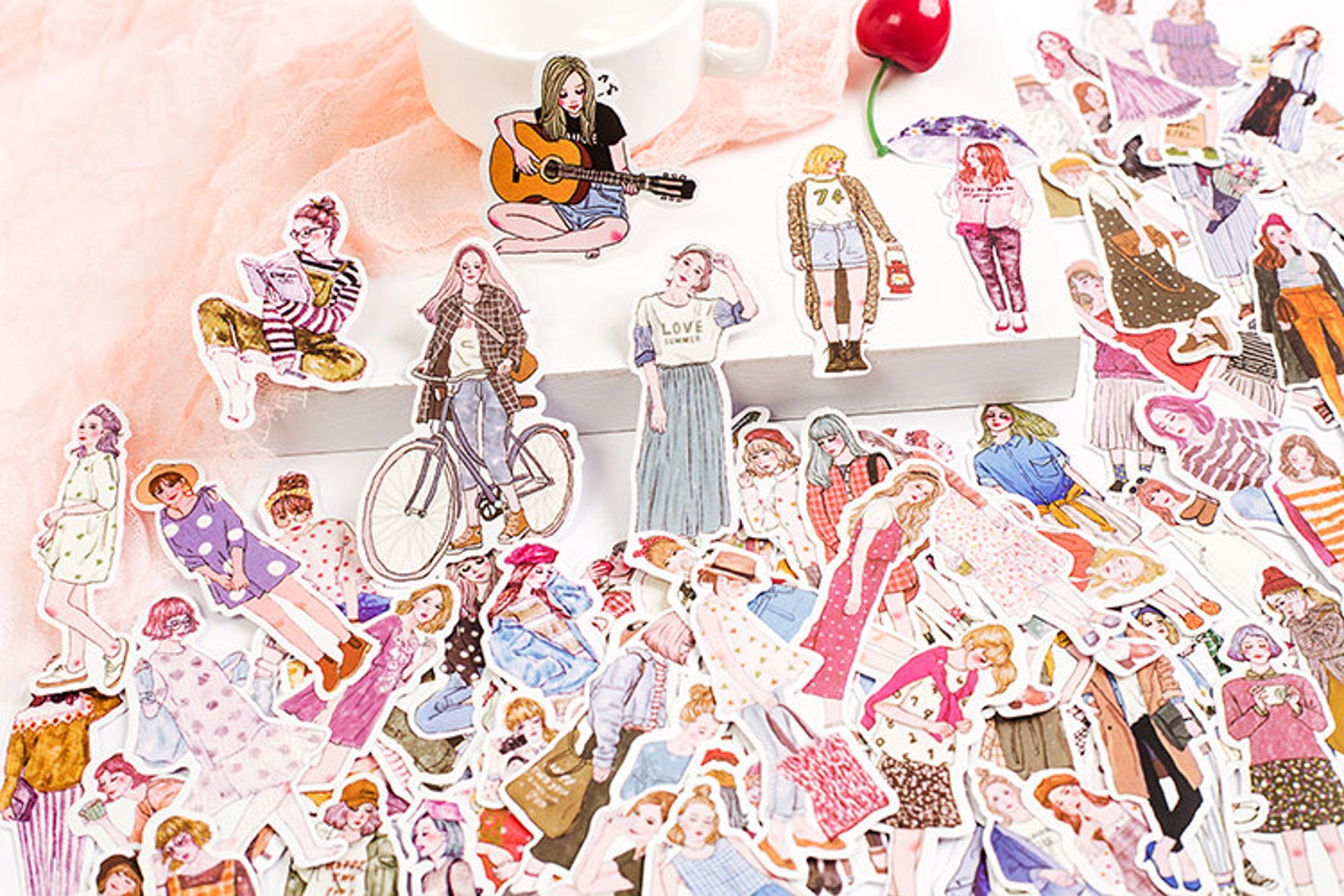 100pcs Girl stickers cute sticker bag sweet girl sticker | Etsy